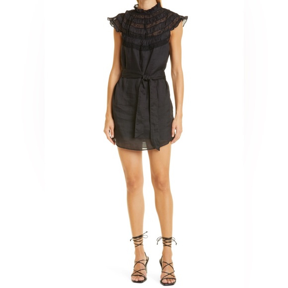 Frame Denim | Dresses | Frame Ramie Lace Inset High Neck Black Noir ...